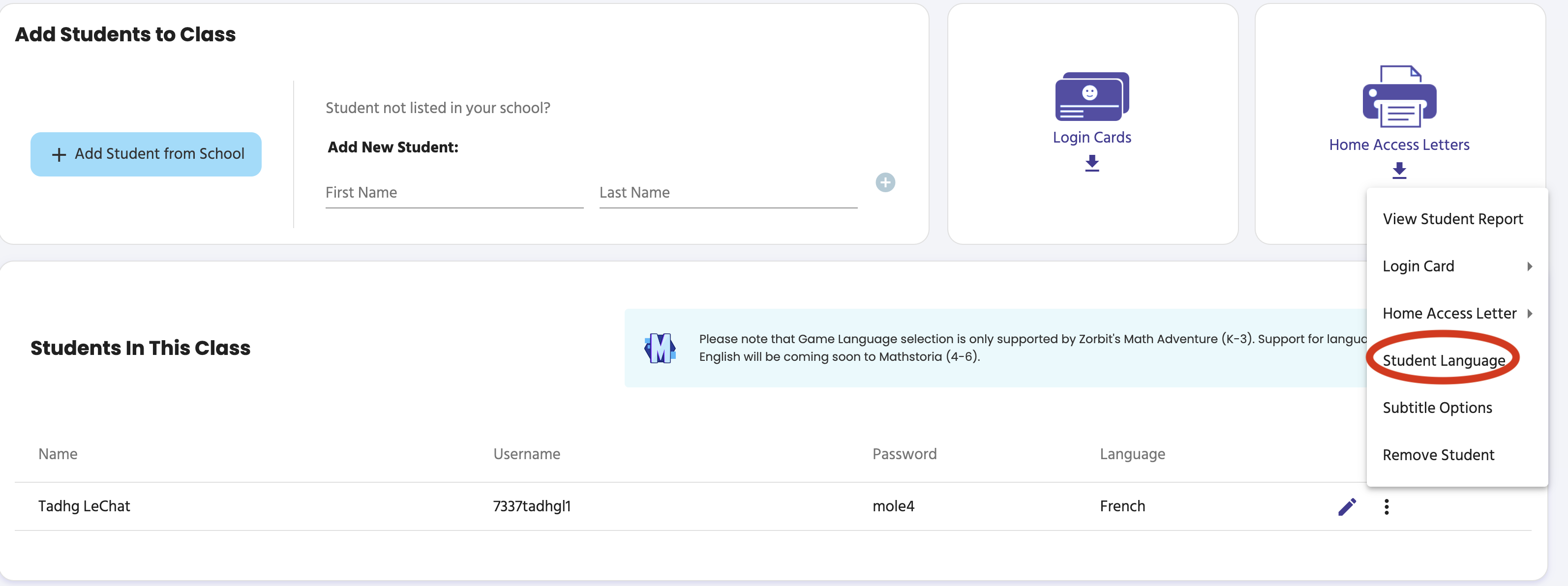 How to change the language of your class