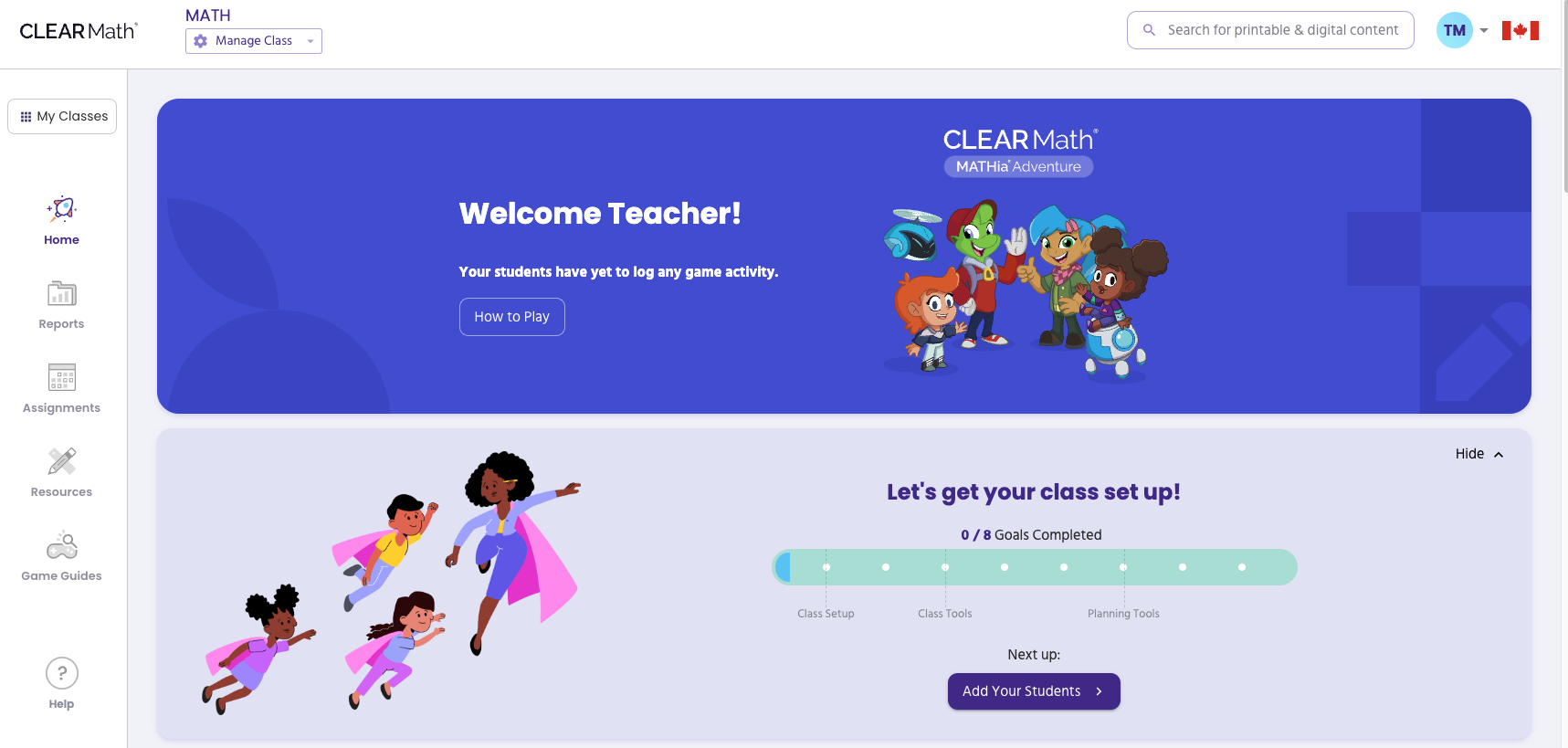 Teacher Dashboard Homepage