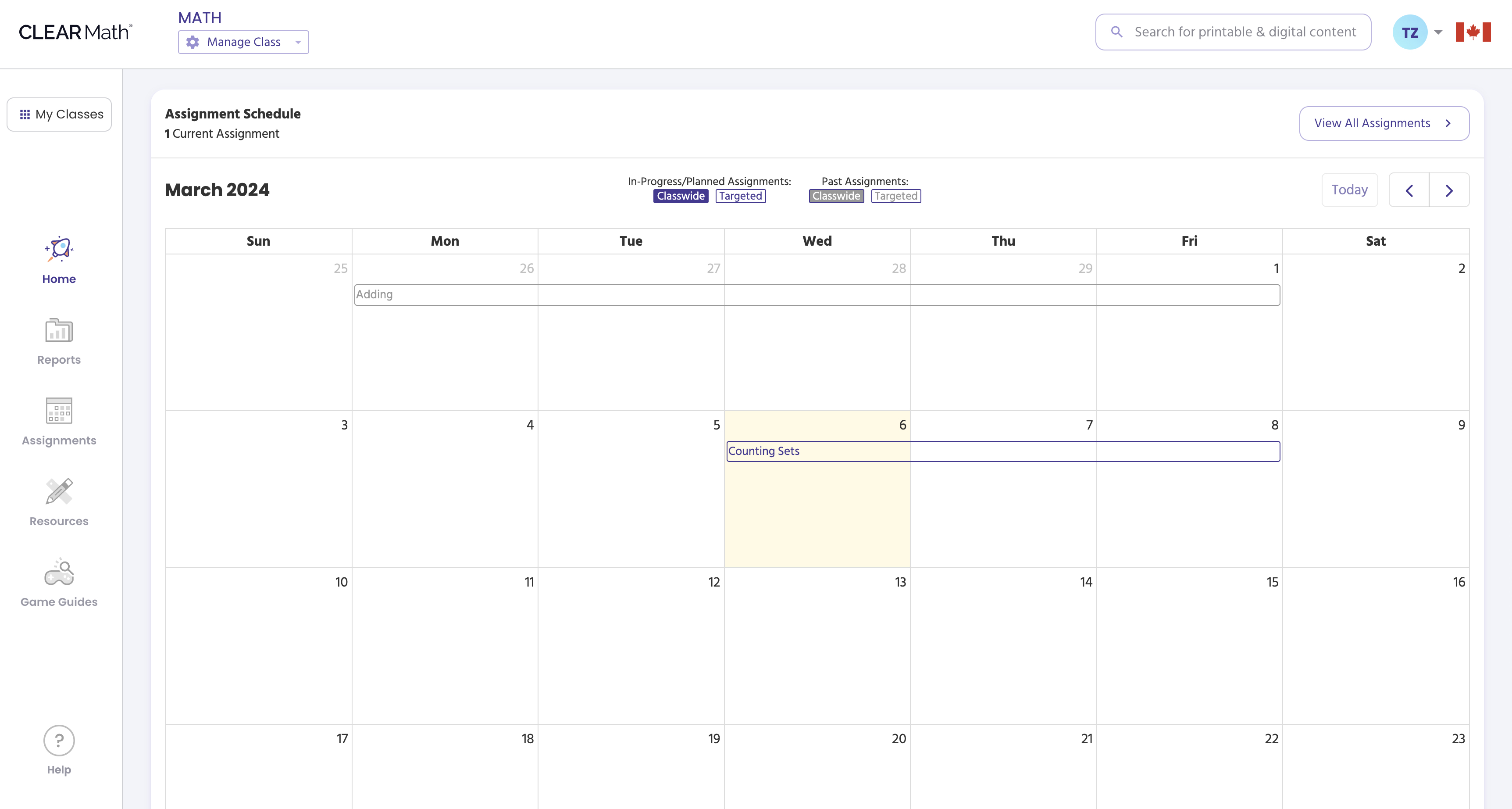 Teacher Dashboard Homepage