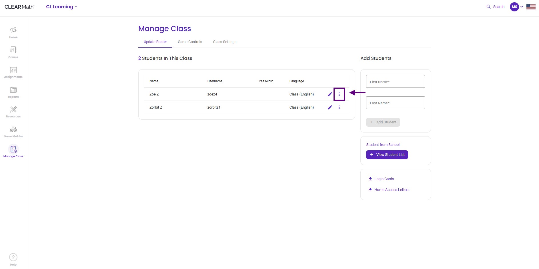 Student Zorbit's and Mathstoria Login Cards & Home Access Letters